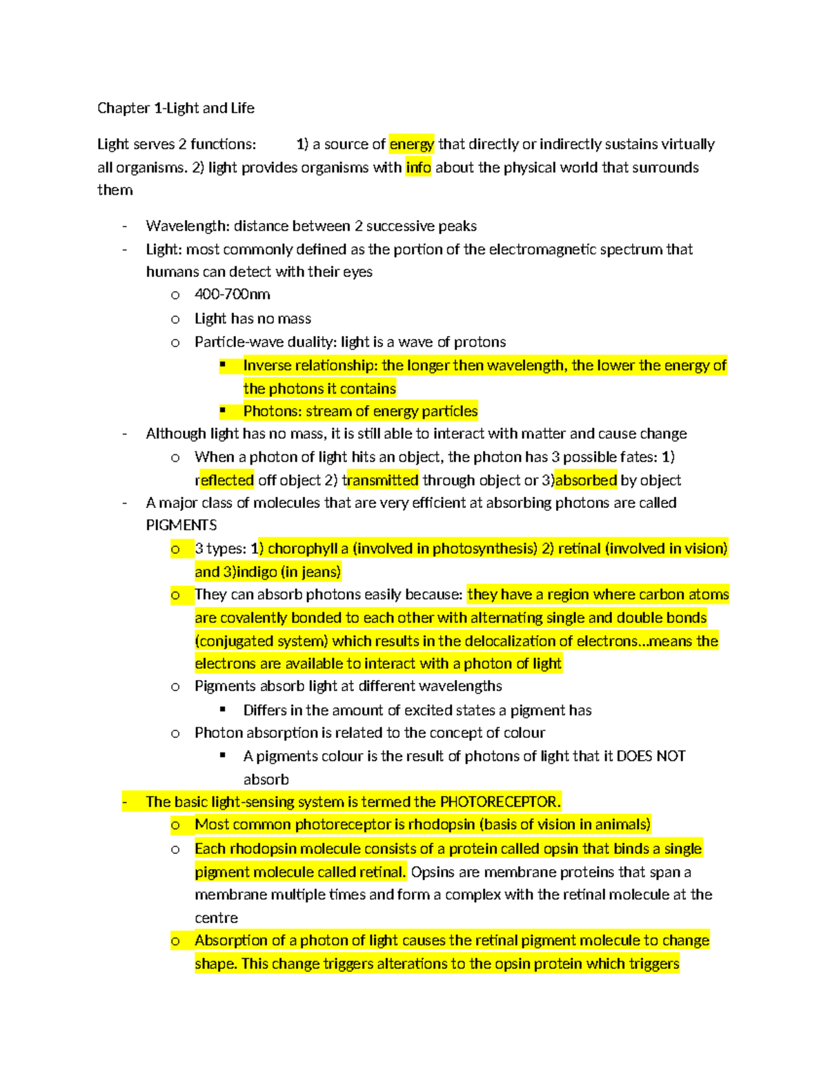 Biology 101: Chapter Notes on Light, Cells, and Enzymes - Studocu