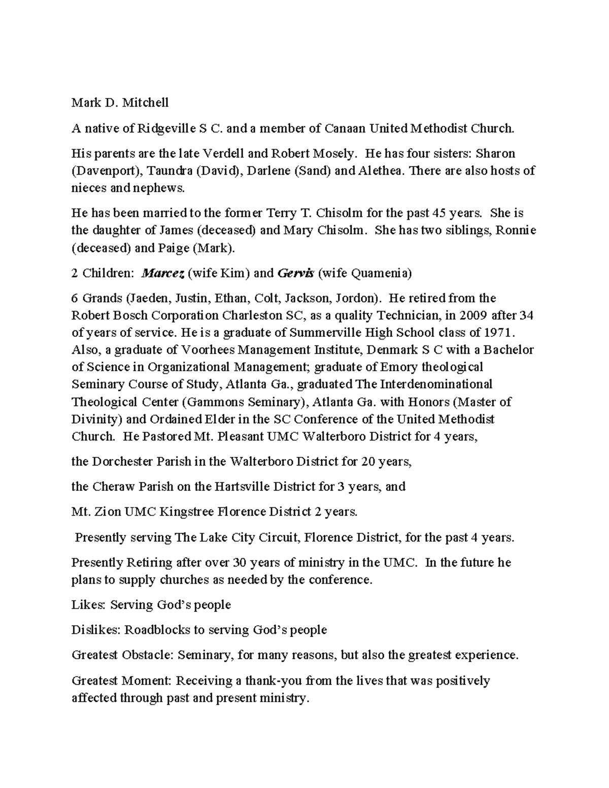 Mark D. Mitchell: Biography & Ministry Overview (Study Guide) - Studocu