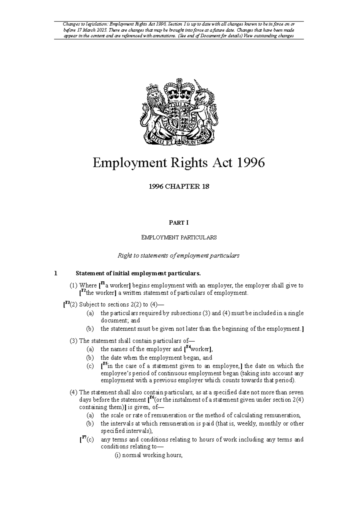 Employment Rights Act 1996: Key Updates to Section 1 (2023) - Studocu