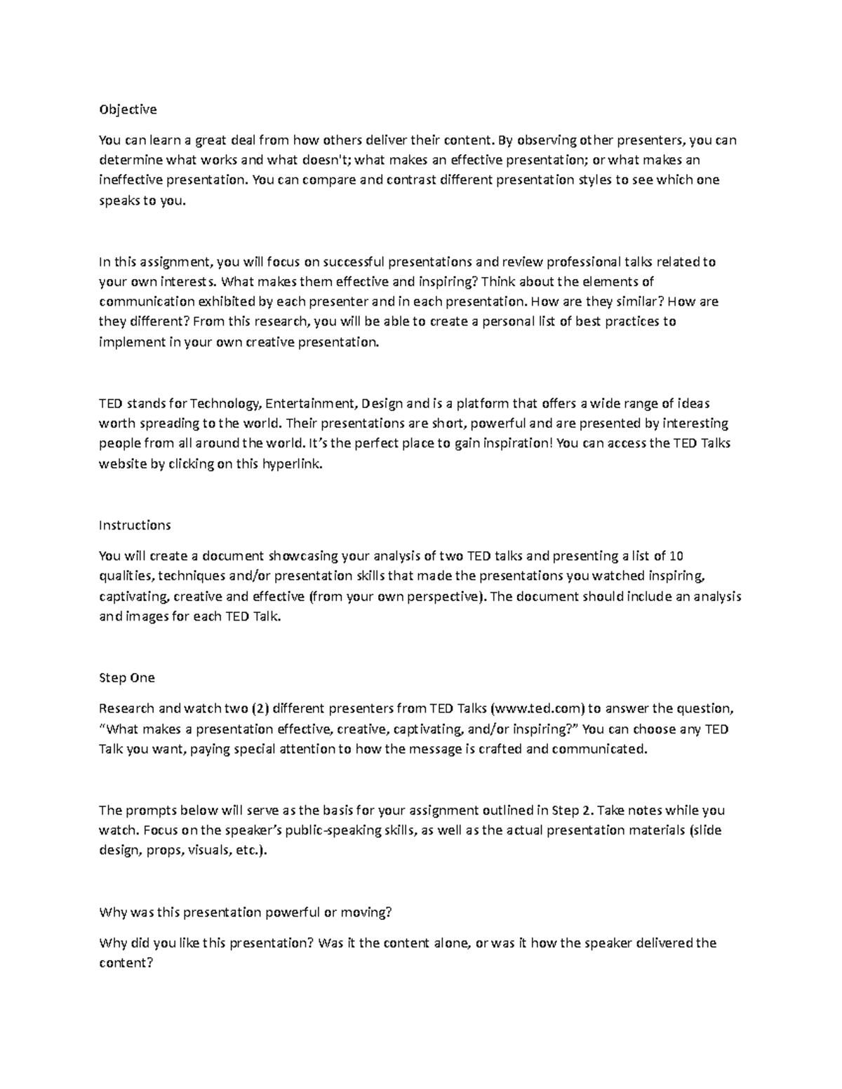 TED Talk Analysis Assignment (Course Code: TED 101) - Studocu