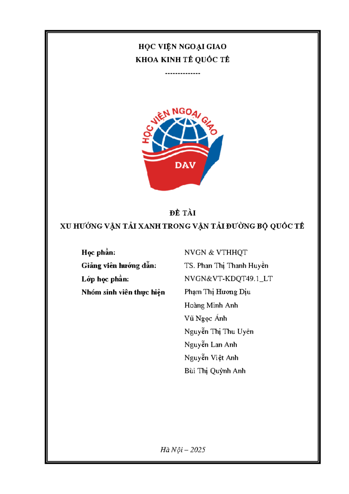 TL Nhóm 1: Xu Hướng Vận Tải Xanh Trong Vận Tải Đường Bộ Quốc Tế - NVGN ...