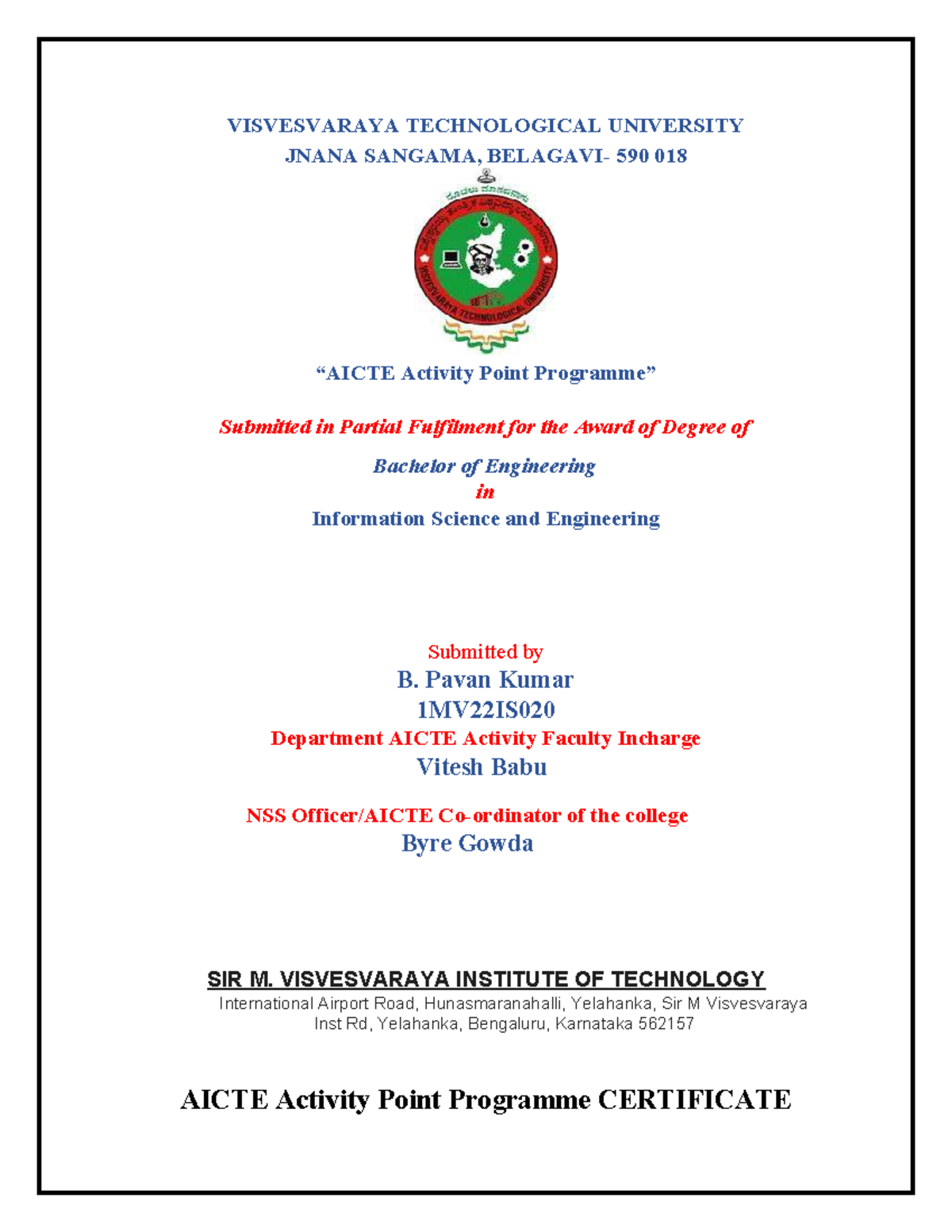 AICTE Activity Point Report: Community Engagement & Sustainability ...