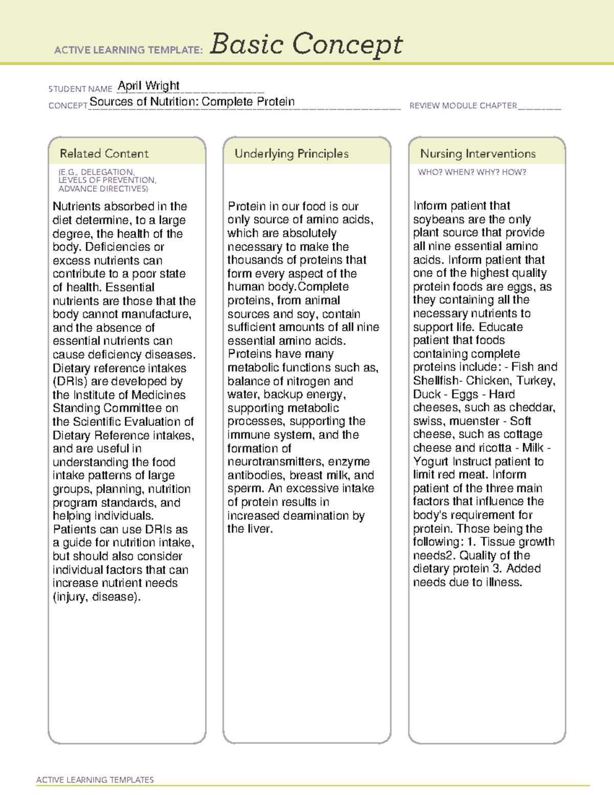 Basic Concepts in Nutrition: Active Learning Template Overview - Studocu