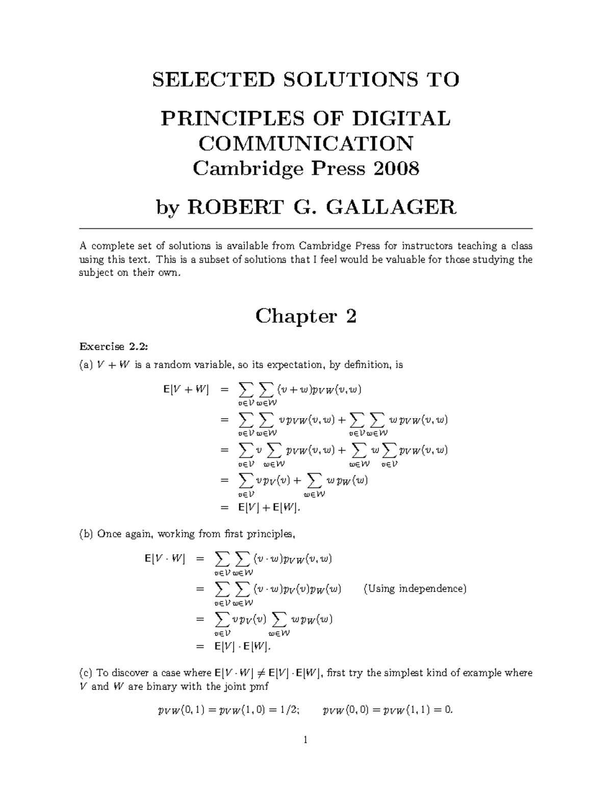 Selected Solutions for Digital Communication Principles - 2008 Edition ...