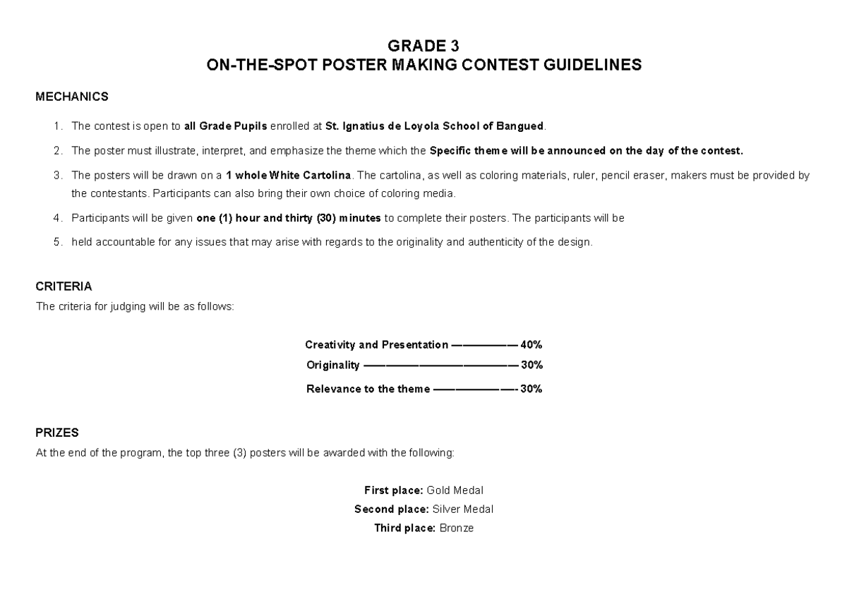 Grade 3 On-the-Spot Poster Making Contest Guidelines - Studocu