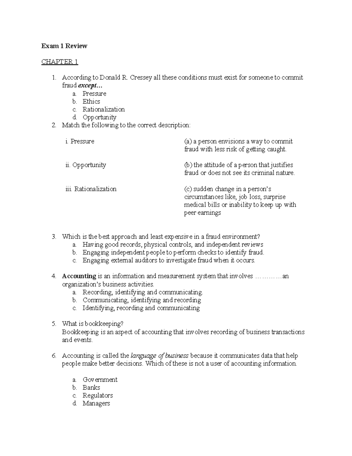 Accounting Principles and Adjustments Review for Exam 1 - Studocu