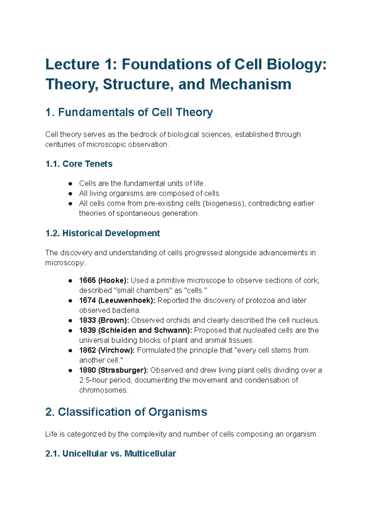 Cells L1 - Lecture Notes: Foundations of Cell Biology - Studocu