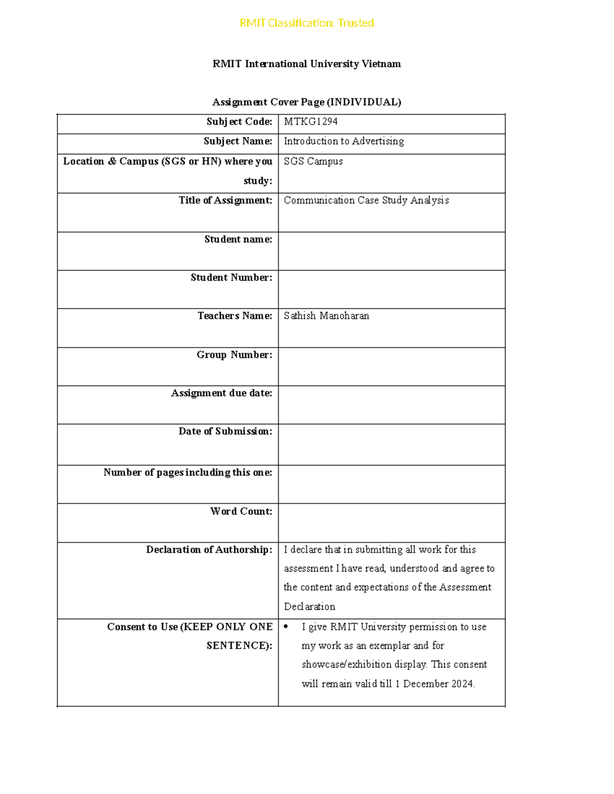 MKTG1294 ASN01 Template - RMIT International University Vietnam ...