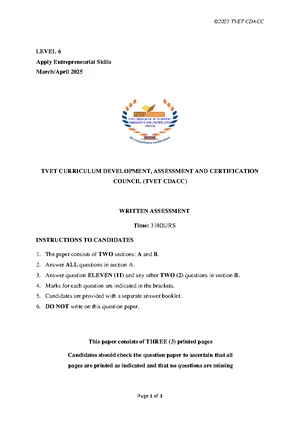 TVET CDACC LEVEL 5 WRITTEN ASSESSMENT: APPLYING WORK ETHICS & PRACTICES ...