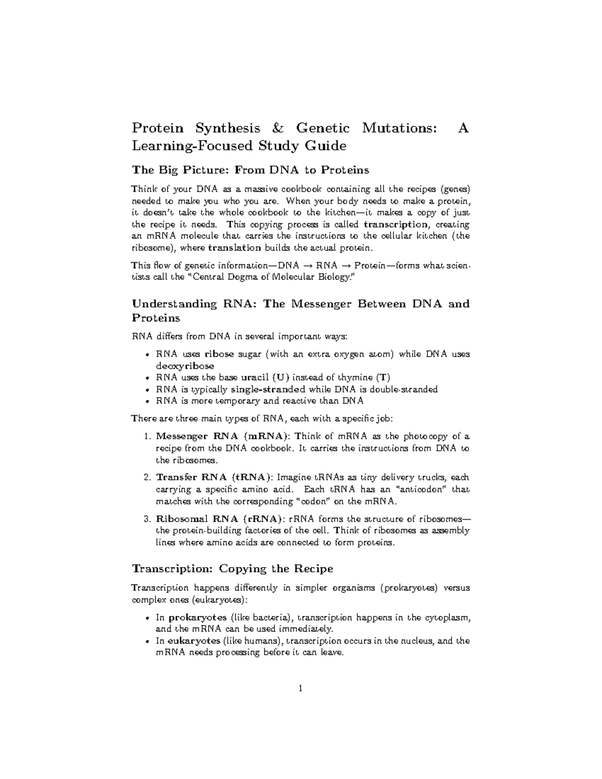 Biology 101: Protein Synthesis & Genetic Mutations Study Guide - Studocu