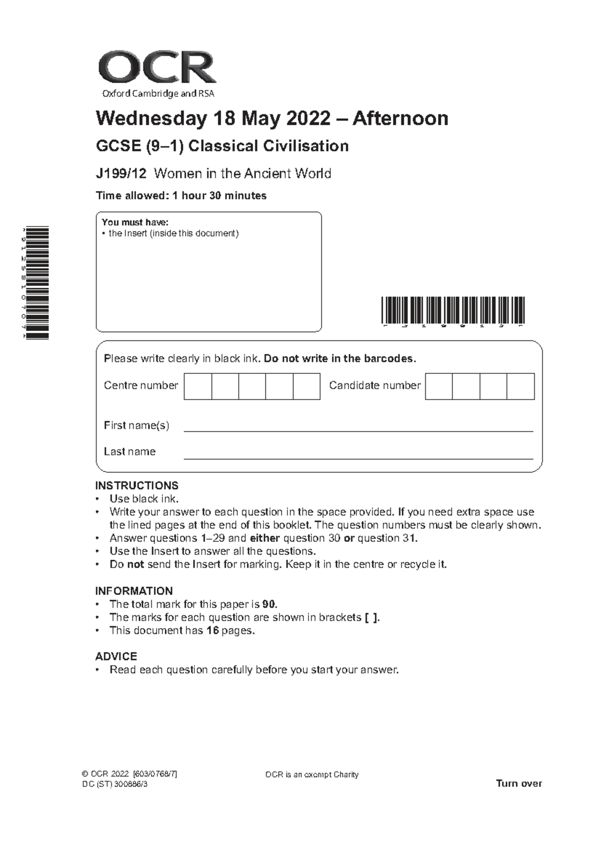 GCSE Classical Civilisation 9 1 2 5 8 1 0 7 0 7 Women in the Ancient ...