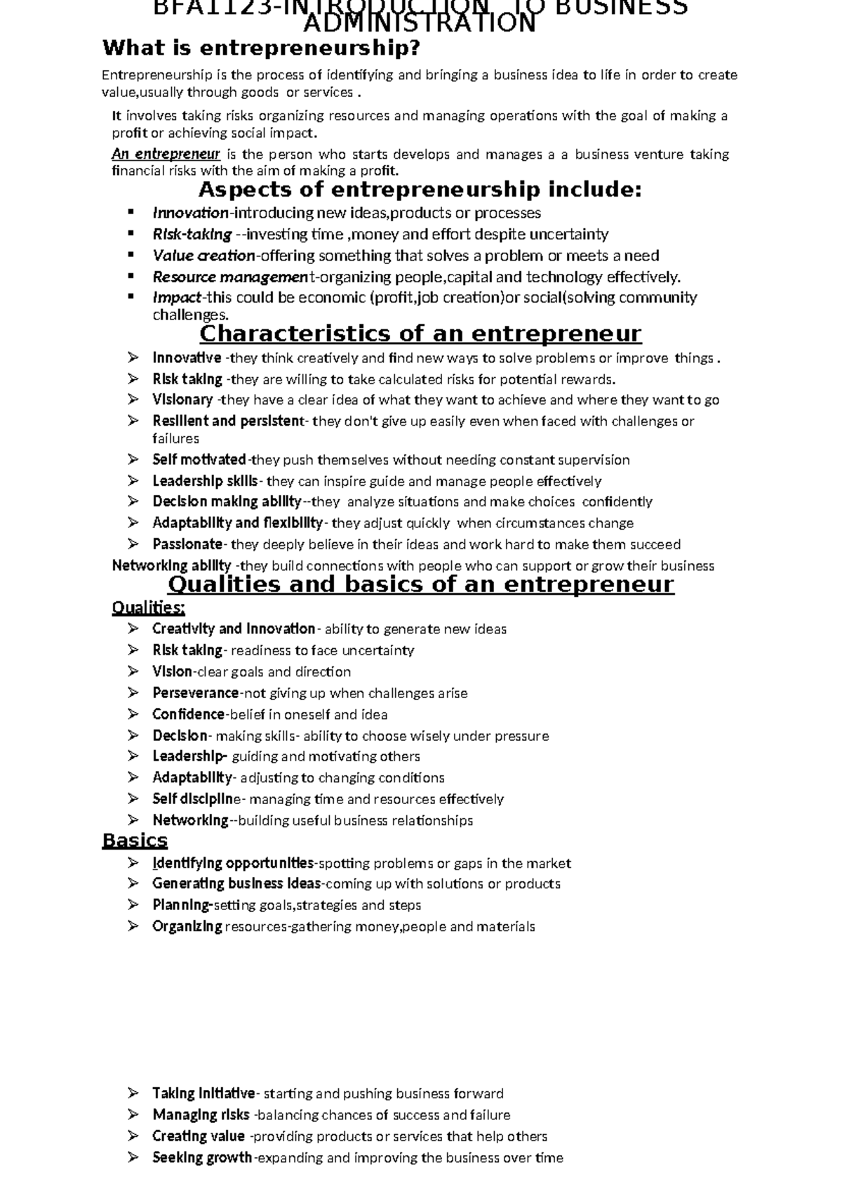 Business Administration: Understanding Entrepreneurship Basics - Studocu