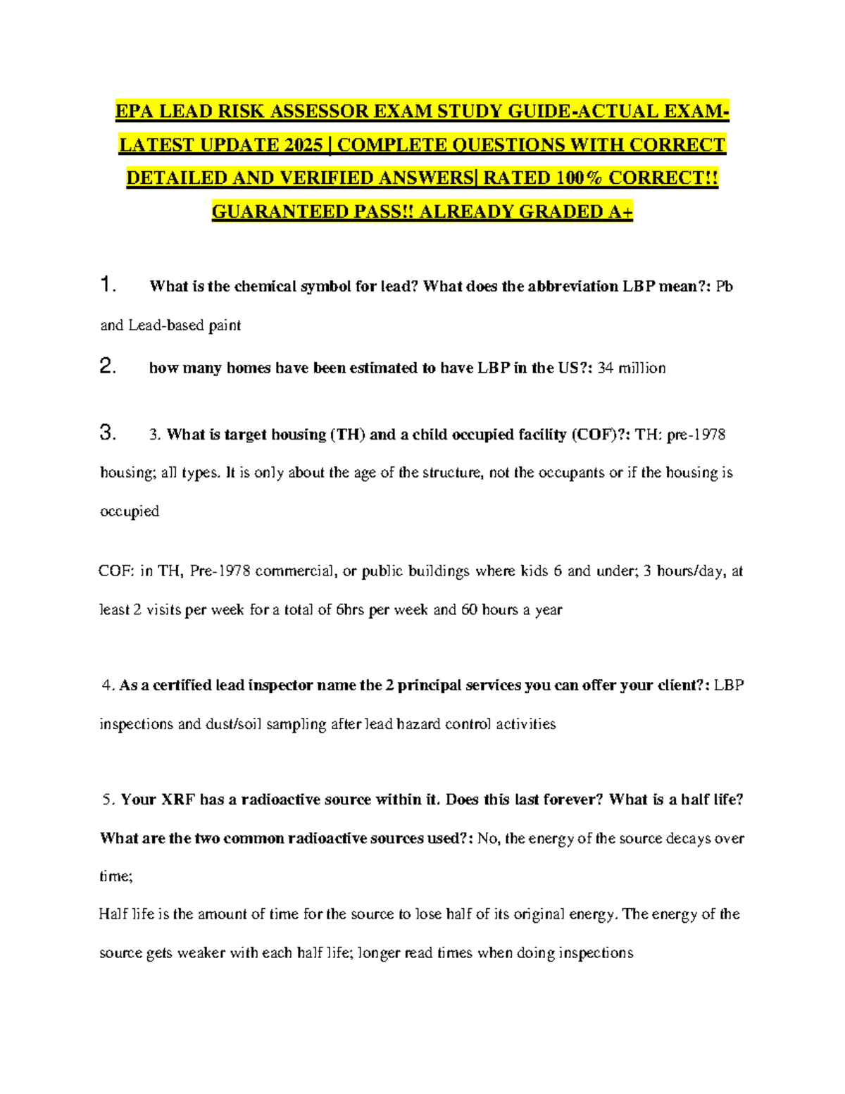 EPA Lead Risk Assessor Exam Study Guide 2025: Complete Q&A for Success ...