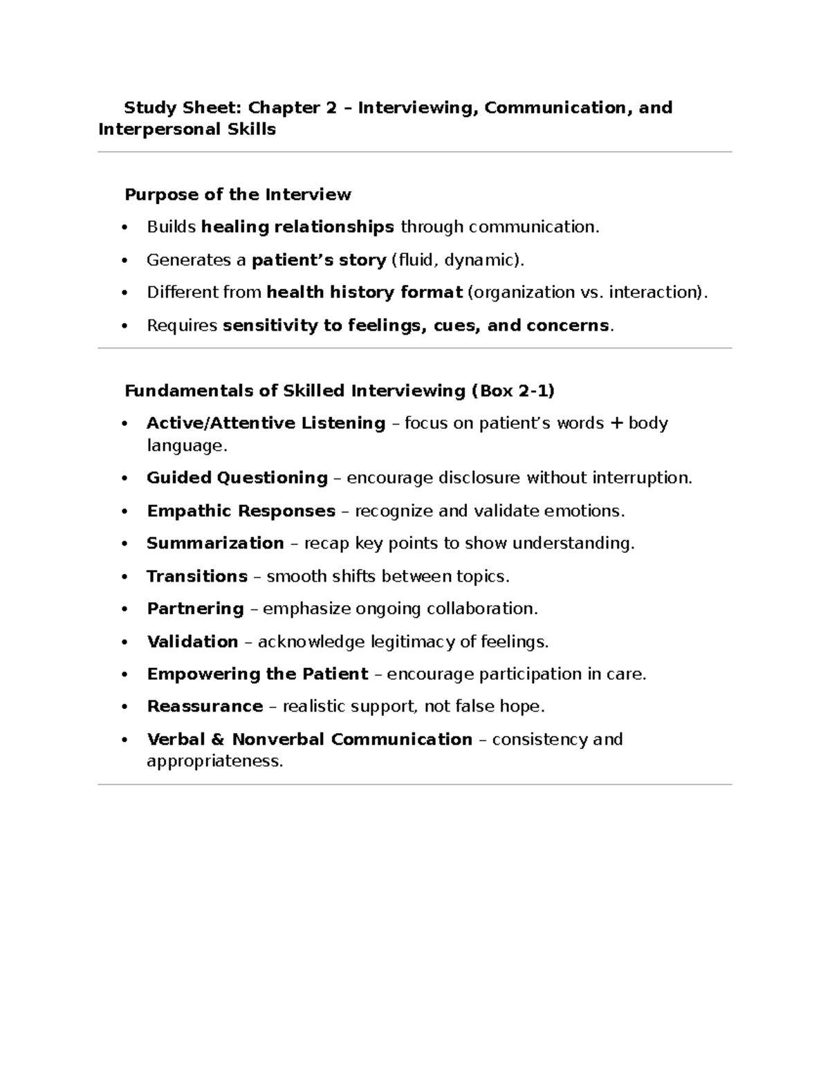 CH2 Lecture Notes: Interviewing, Communication & Interpersonal Skills ...