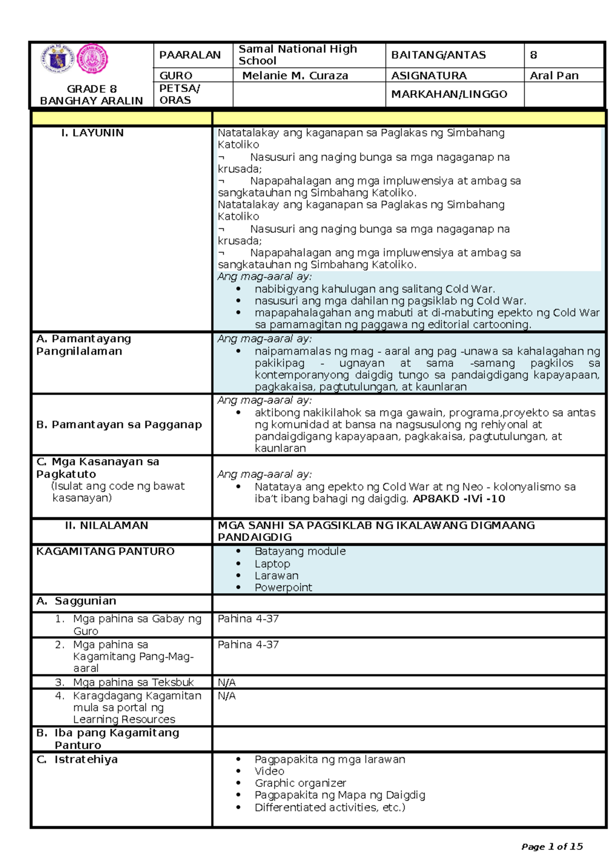 COT Lesson Plan AP 8: Cold War and Its Historical Impacts - Studocu