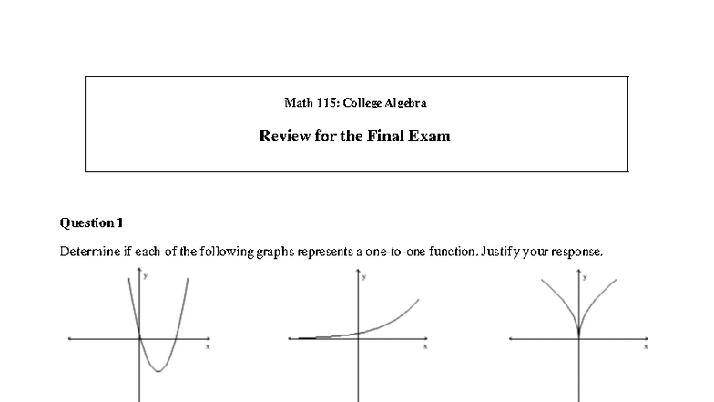 MATH 115: College Algebra Final Exam Review Guide - Studocu