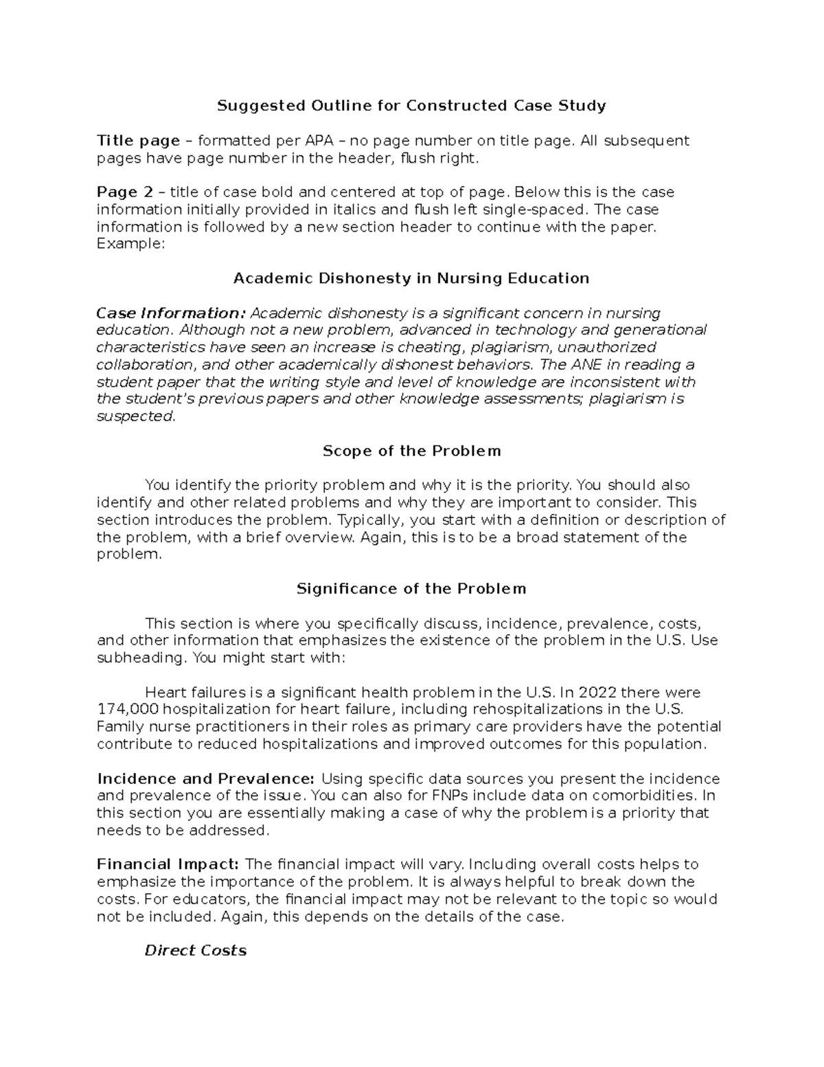 Constructed Case Study Outline: Academic Dishonesty in Nursing ...