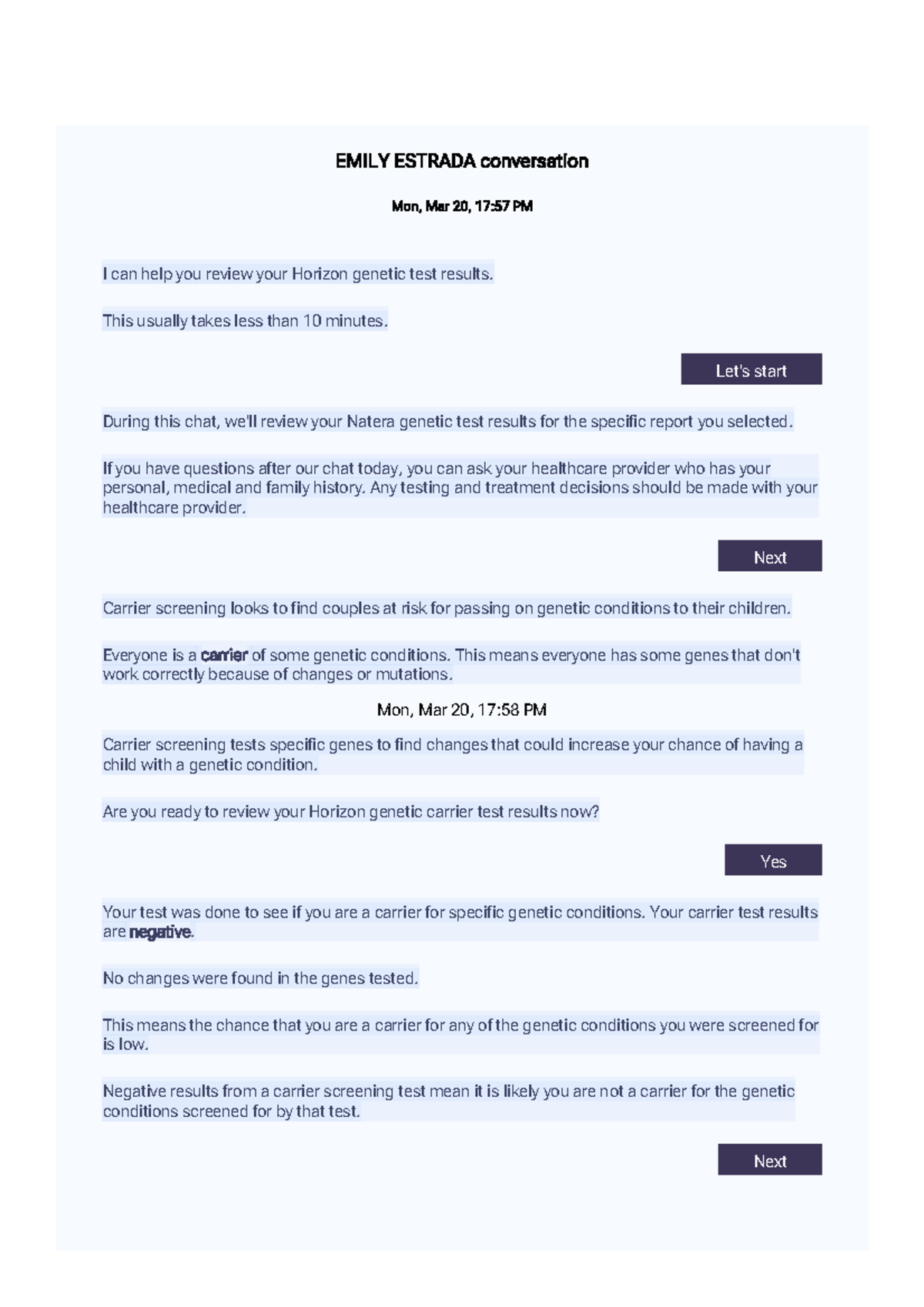 Horizon Genetic Test Results Review - Conversation Notes - Studocu