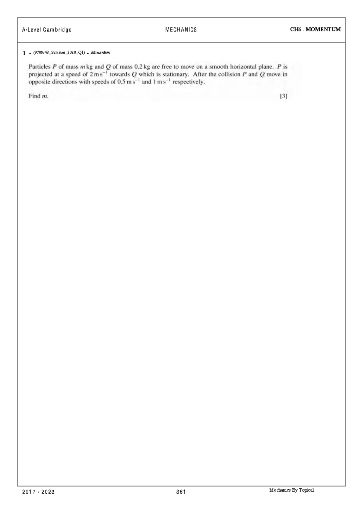 A-Level Cambridge Mechanics (9709) Chapter 6: Momentum Notes - Studocu