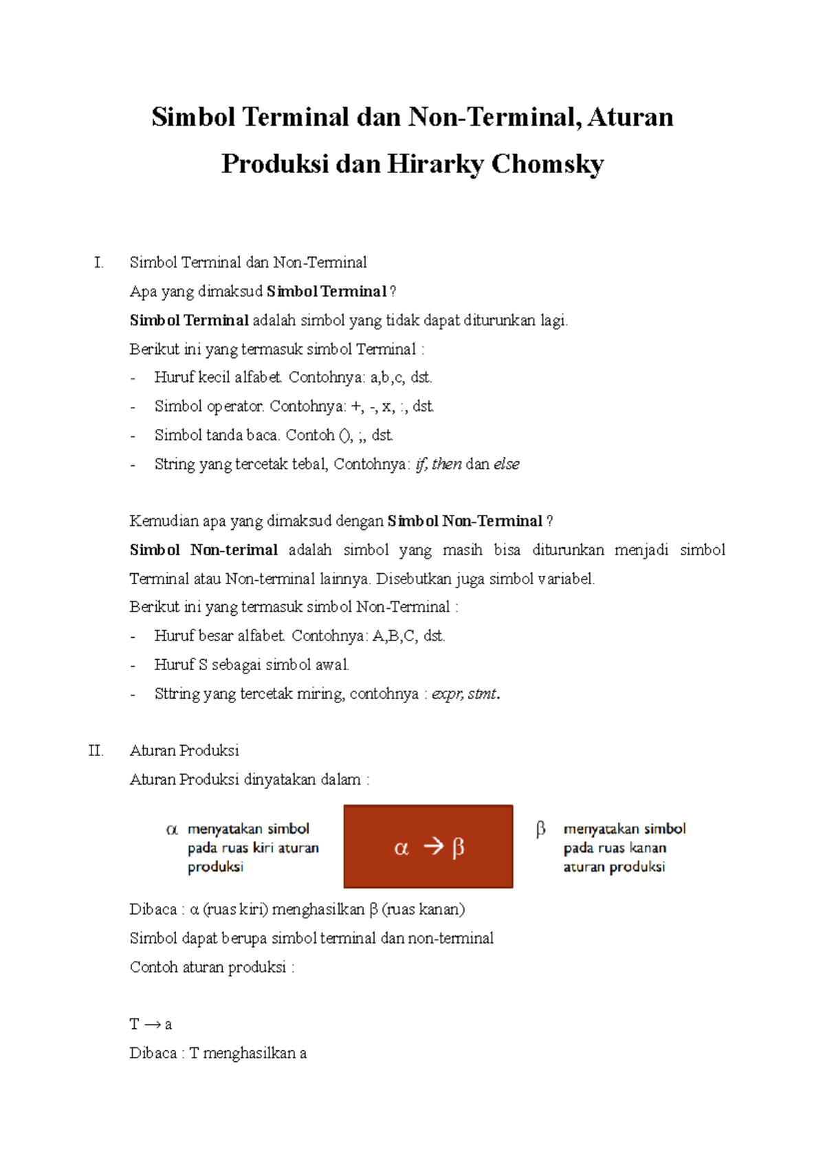 Simbol Terminal dan Non-Terminal serta Aturan Produksi Chomsky - Studocu