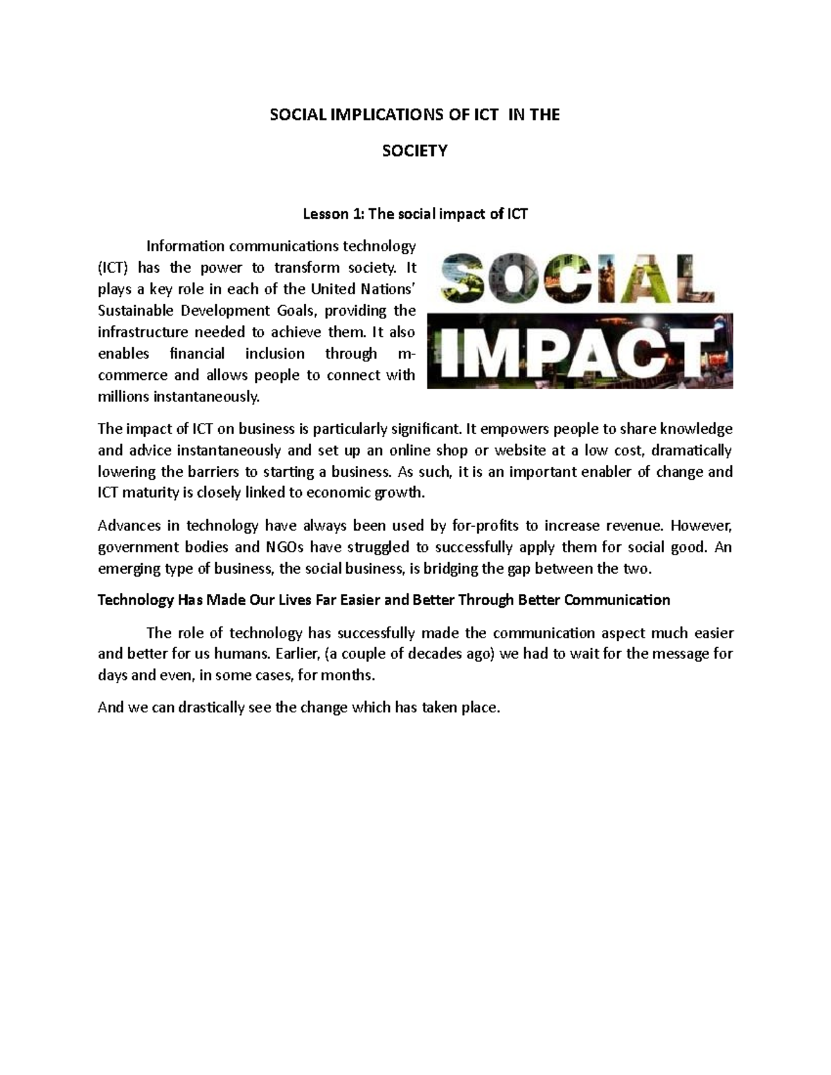 IT01 Chapter 4 - SOCIAL IMPLICATIONS OF ICT IN THE SOCIETY - SOCIAL ...