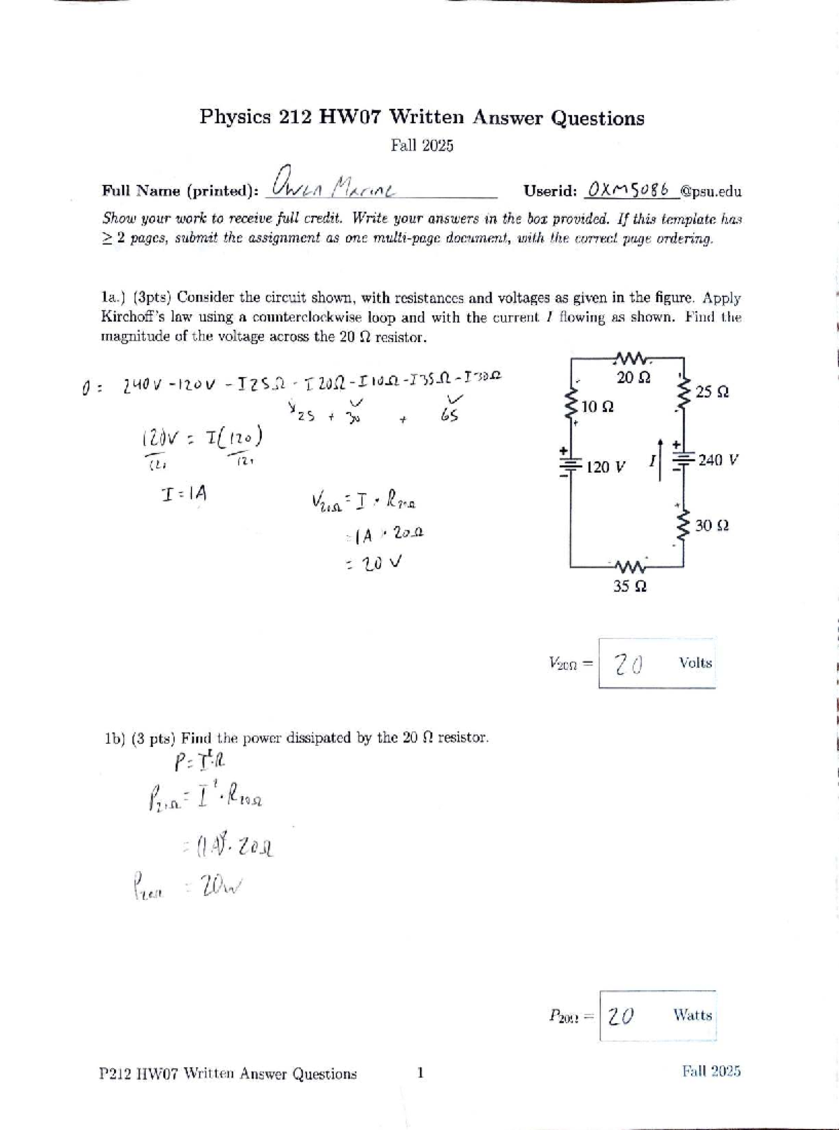 Physics 212 HW07 Written Answer Questions - Fall 2025 - Studocu