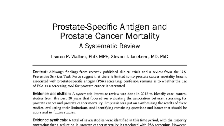 Systematic Review of PSA Screening and Prostate Cancer Mortality (PCA ...