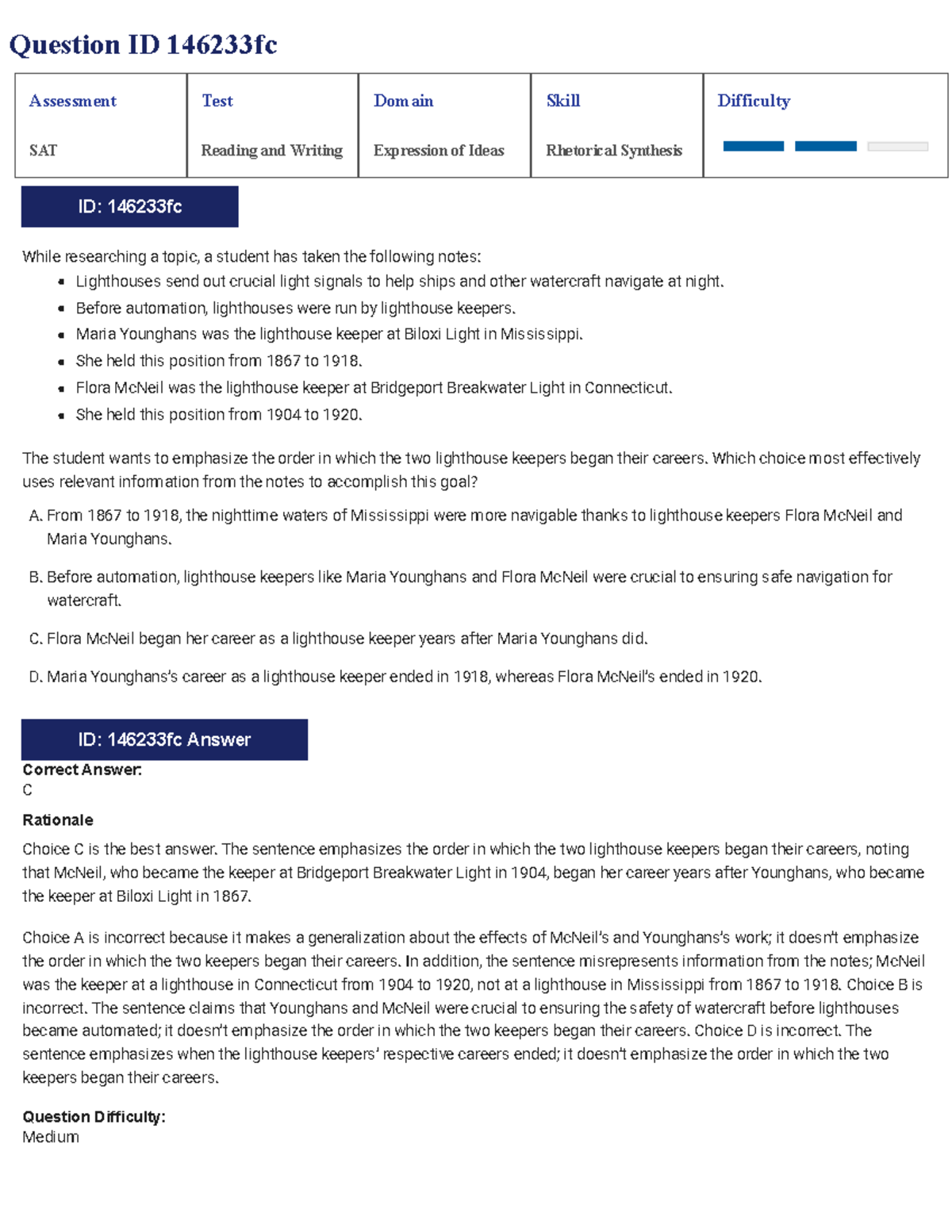 Assessment Test Domain Skill SAT Reading and Writing Expression of ...