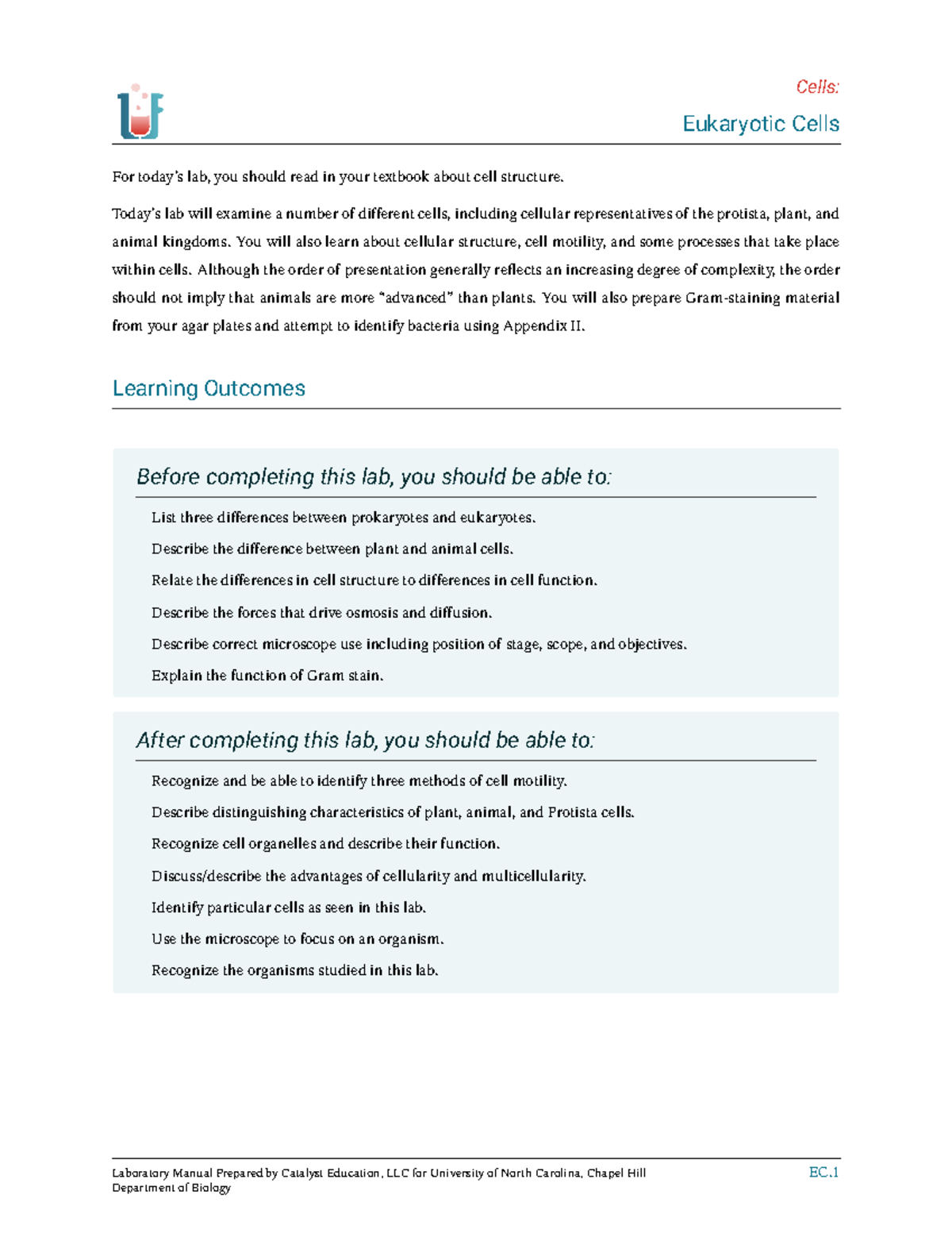 EC.1 Eukaryotic Cells Lab Manual: Structure & Function Analysis - Studocu