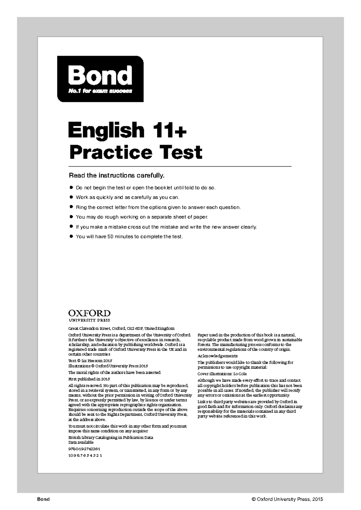 BOND English Practice Test: 50 Questions in 50 Minutes - Studocu