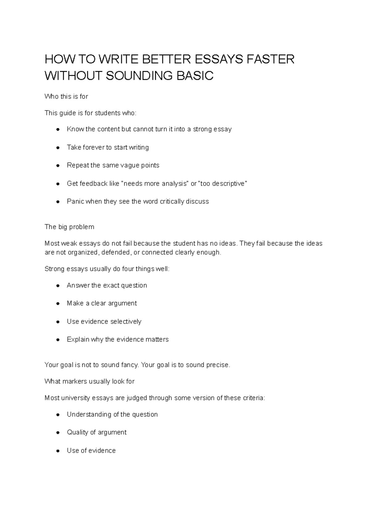 Improving Essay Writing Skills: A Guide for Students (ENG101) - Studocu