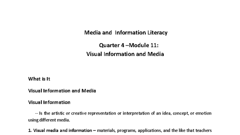 MIL 12: Visual Information & Media Literacy - Module 111 Overview - Studocu