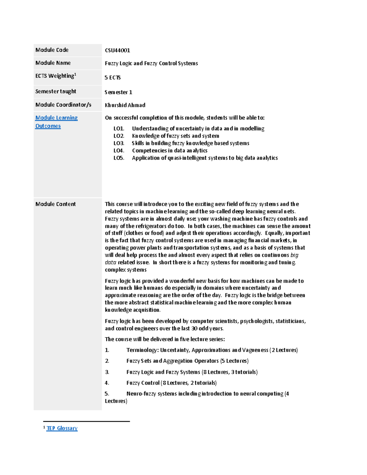 CSU44001 Fuzzy Logic & Control Systems - Module Overview and Learning ...