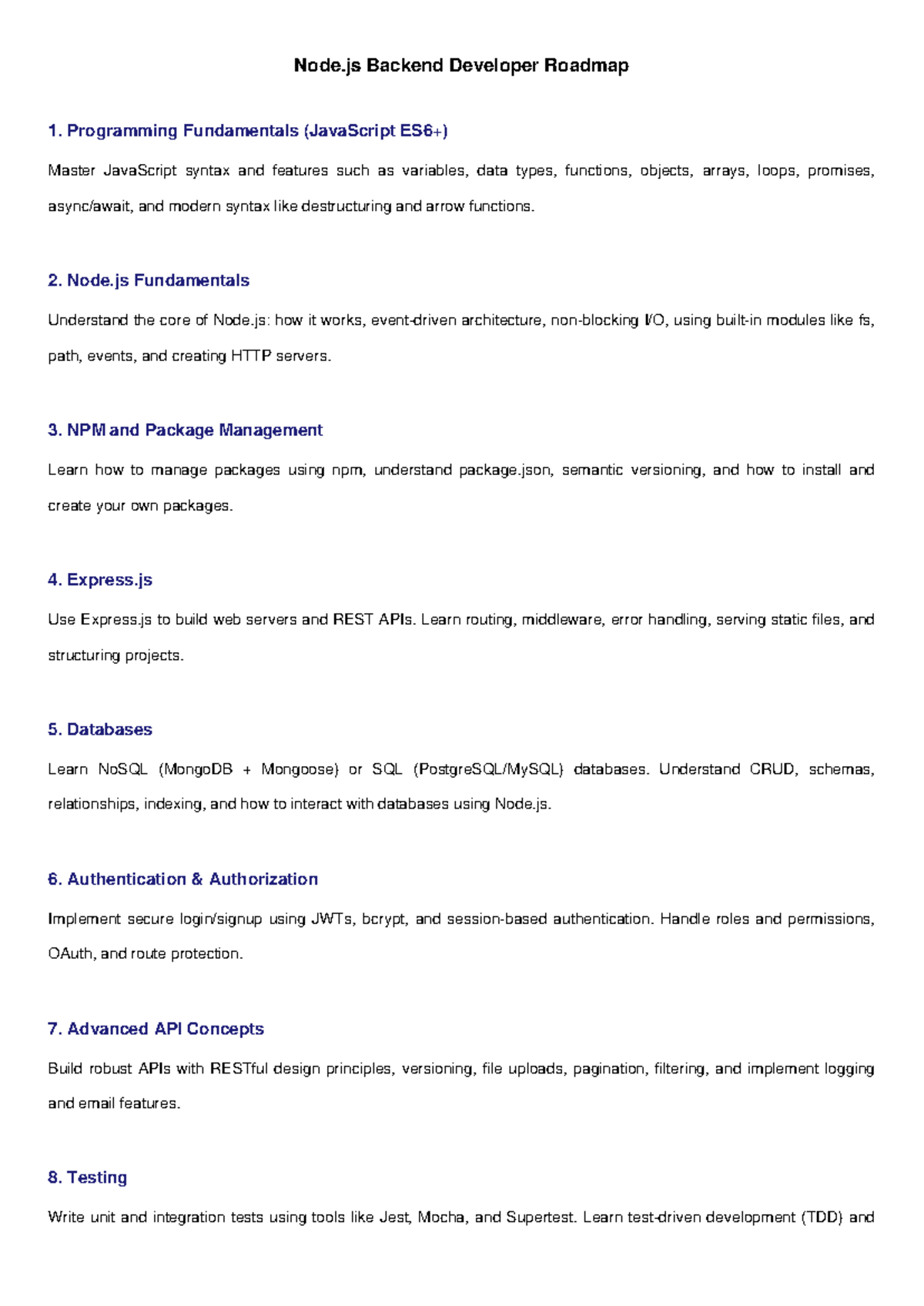 Node.js Backend Developer Roadmap: Key Skills & Concepts Guide - Studocu