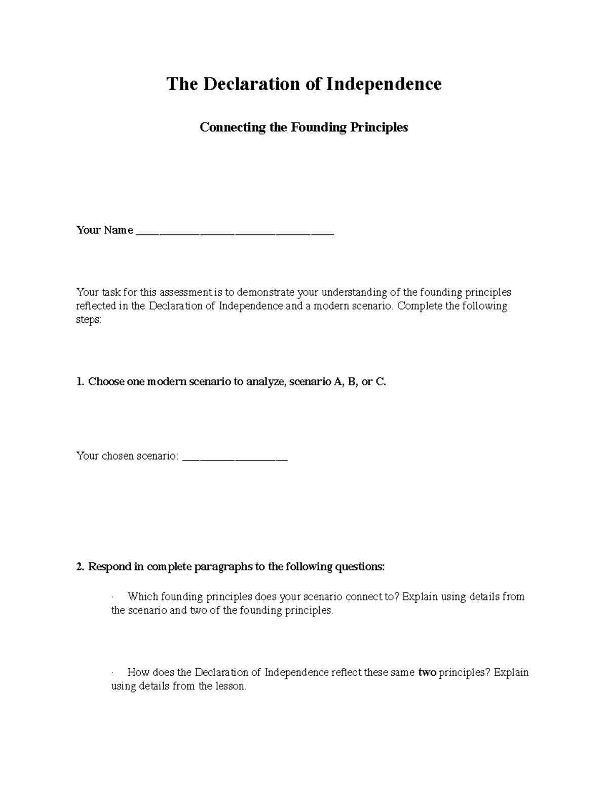US GOV Assignment Template: Analyzing the Declaration of Independence ...