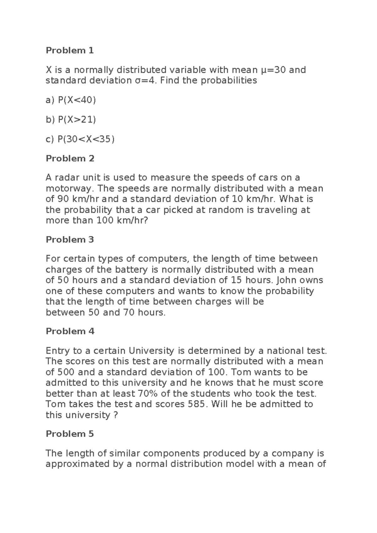 Normal Distribution Probability Problems (Statistics 101) - Studocu