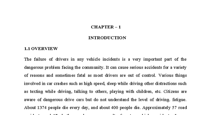 CHAPTER 1: INTRODUCTION TO DRIVER DROWSINESS DETECTION SYSTEM - Studocu