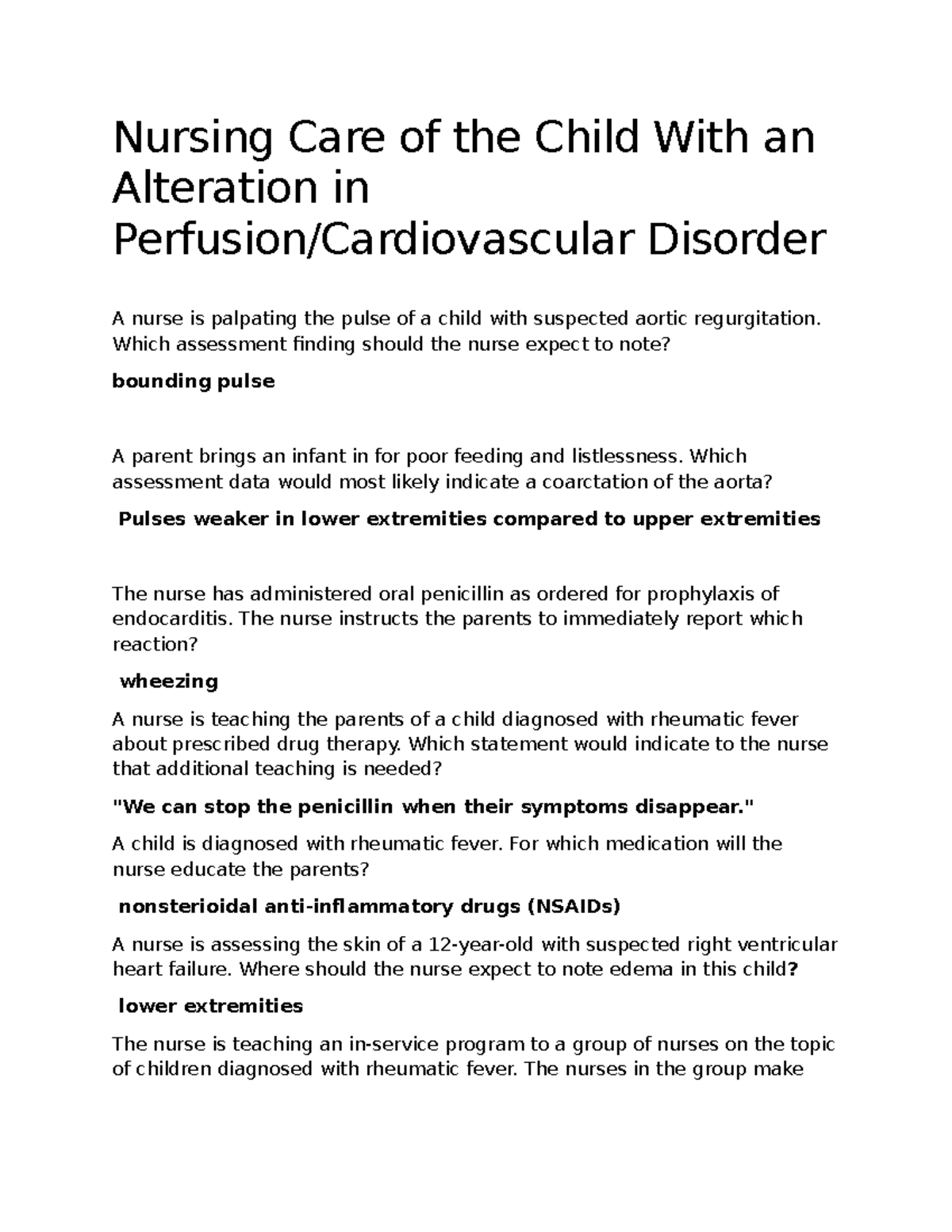 Cardiovascular Disorder - Nursing Care of the Child With an Alteration ...