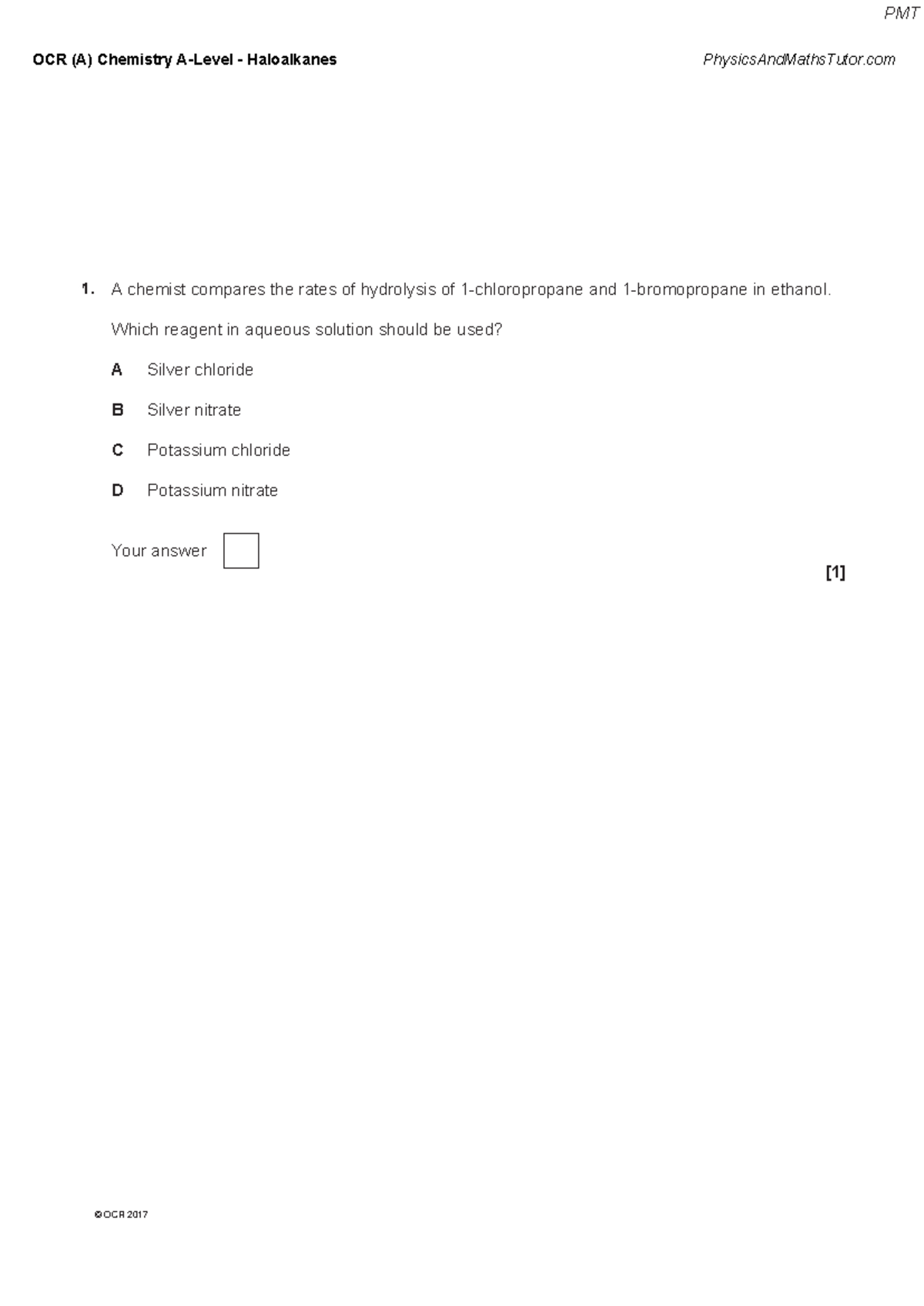 PMT OCR (A) Chemistry Haloalkanes Question Paper - Studocu