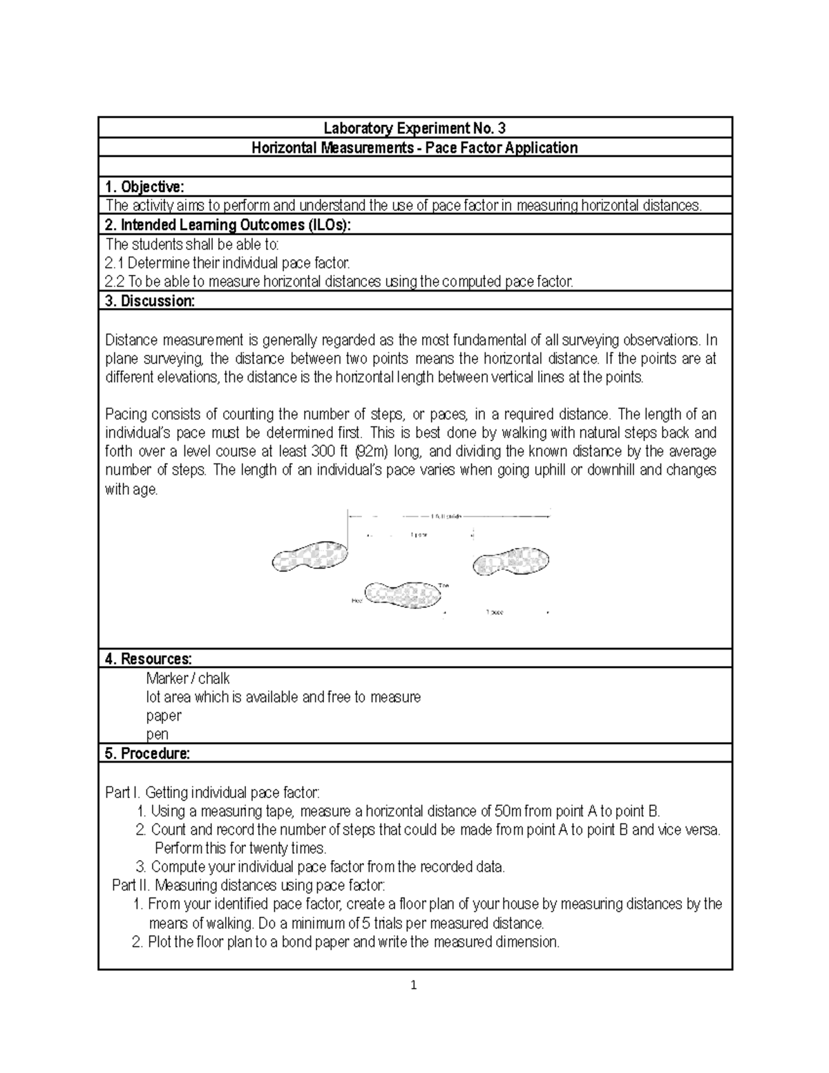 SURV 002F1 Lab Exp. No. 3: Pace Factor in Horizontal Measurements - Studocu