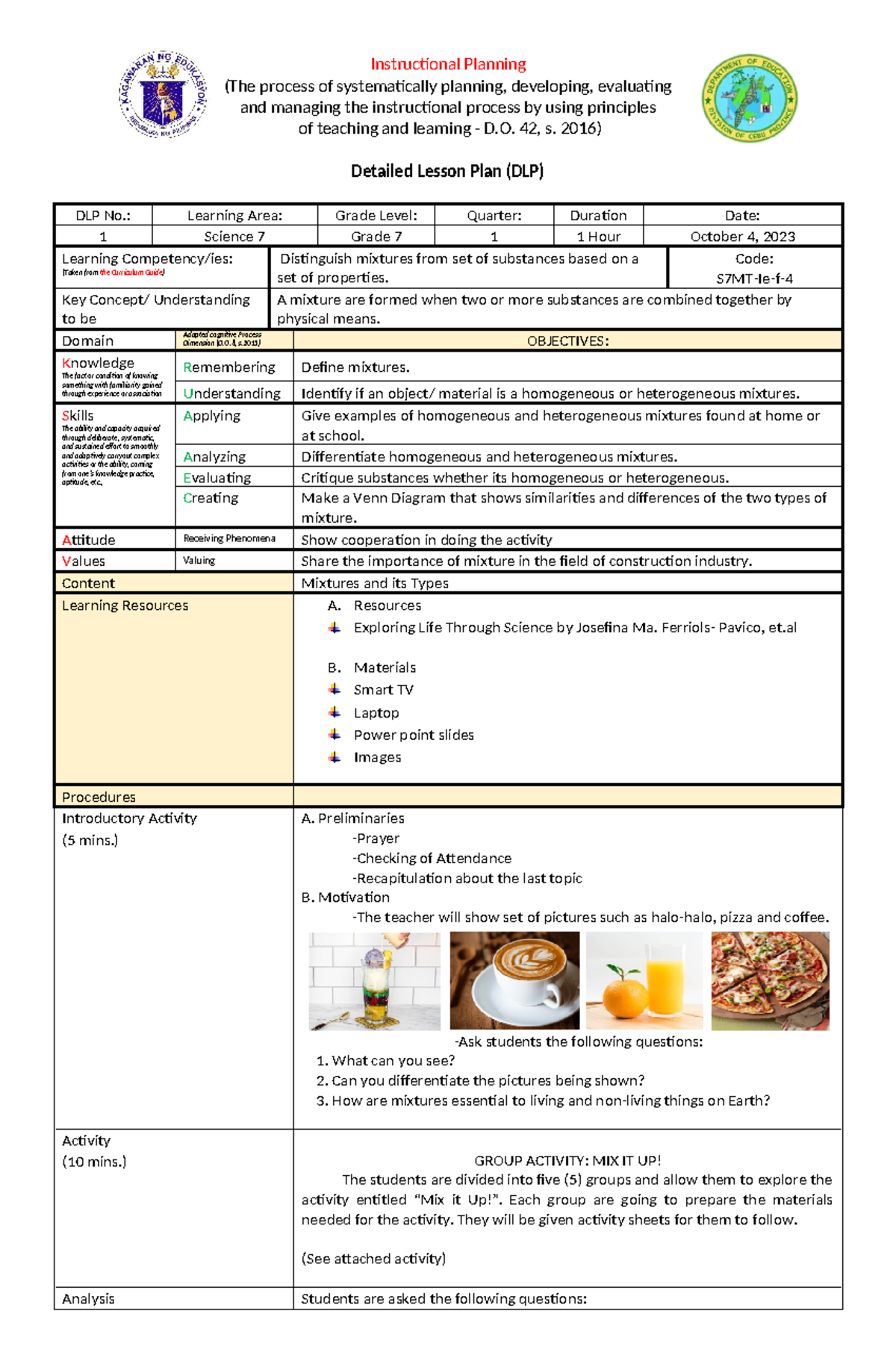 DLP CO 1ST Quarter (Sample) - Instructional Planning (The process of ...