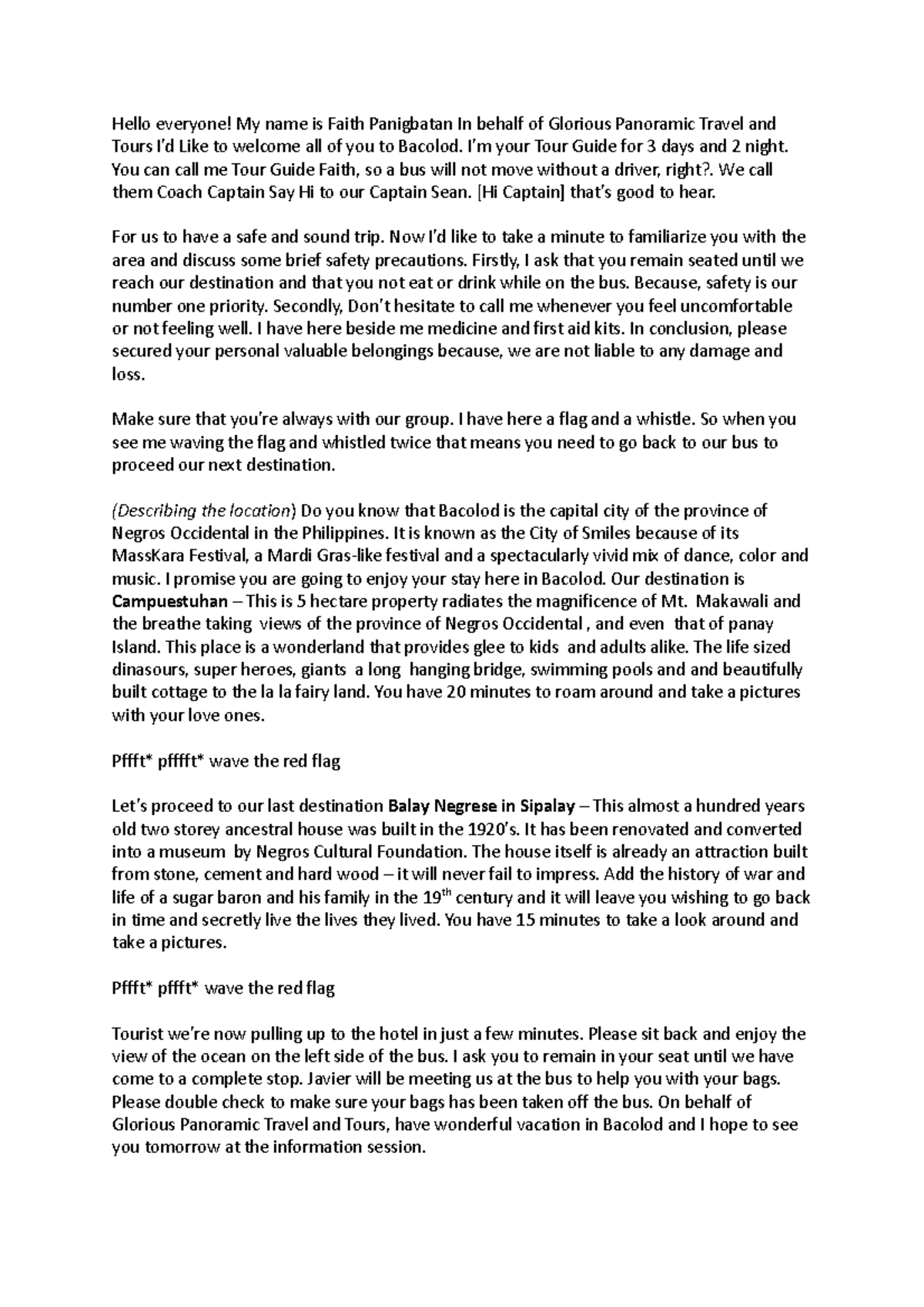 Tour Guiding Script for Bacolod Tour: 3-Day Itinerary Overview - Studocu