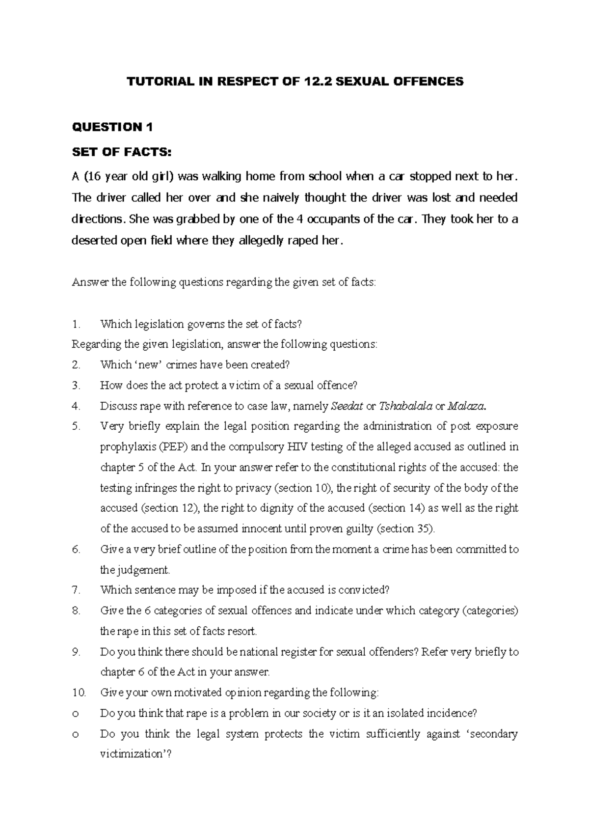 Chapter 12.2 Tutorial: Analyzing Legal Aspects of Sexual Offences - Studocu