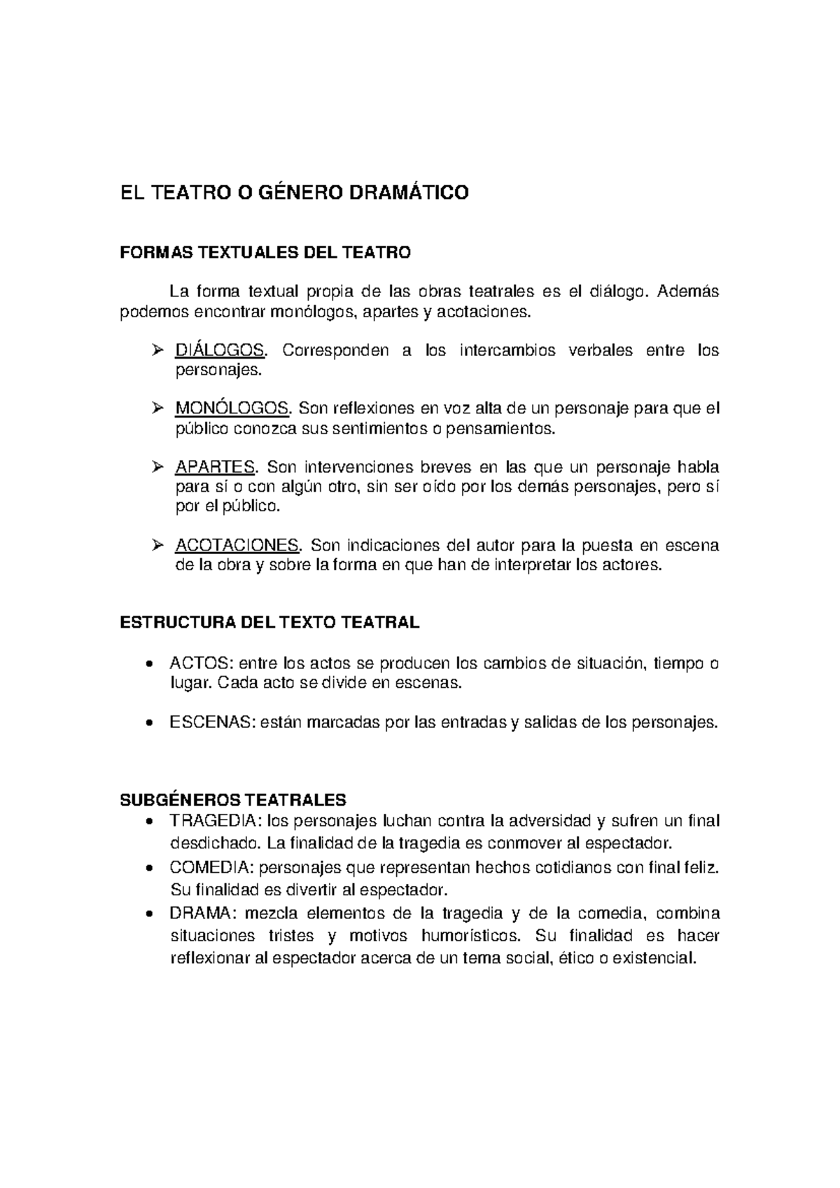 EL TEATRO: FORMAS TEXTUALES Y ESTRUCTURA DRAMÁTICA - Studocu
