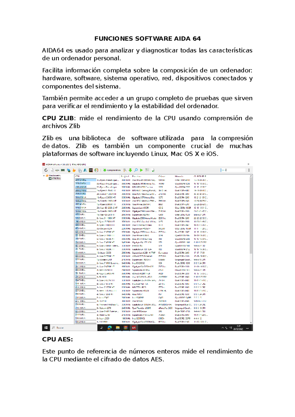 Funciones y Análisis del Software AIDA64 - Studocu