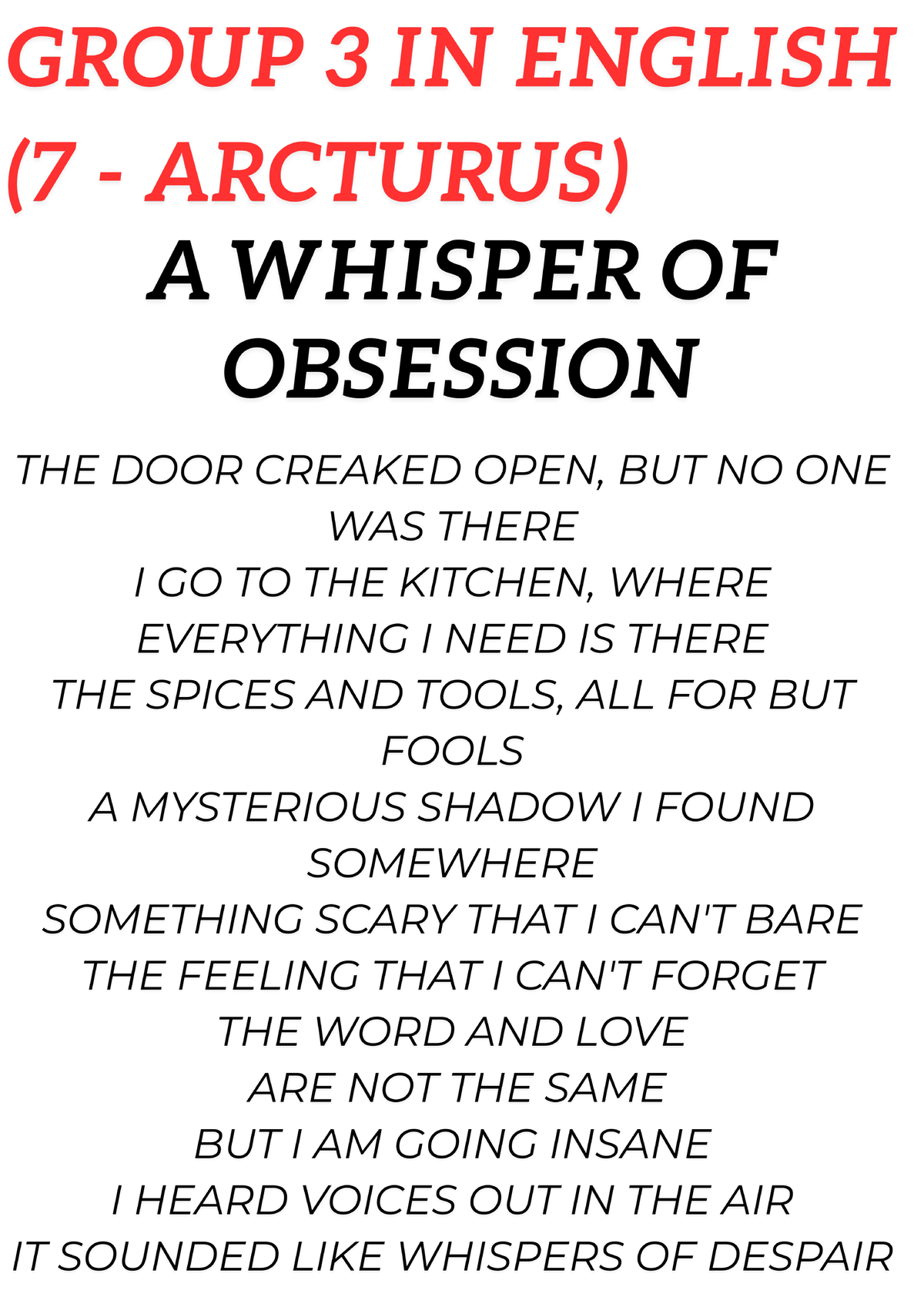 GROUP 3 ENGLISH (7 ARCTURUS) A WHISPER OF OBSESSION POEM - Studocu