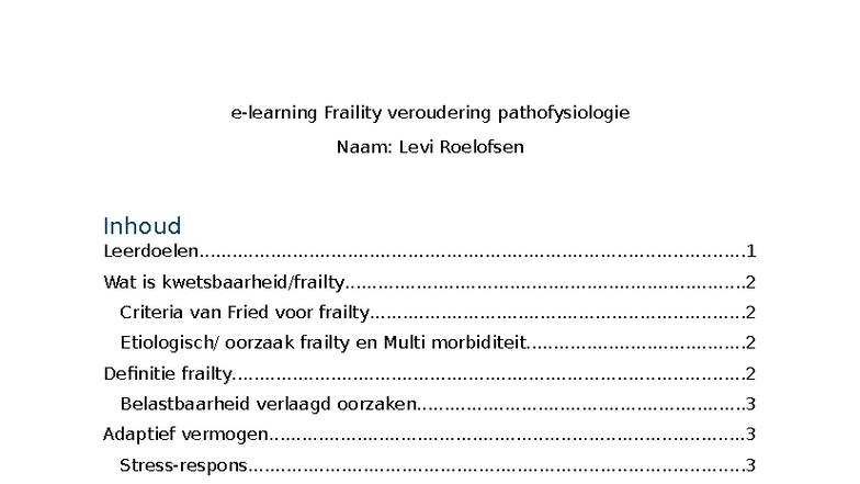 E-learning: Frailty en Veroudering Pathofysiologie (Cursuscode ...