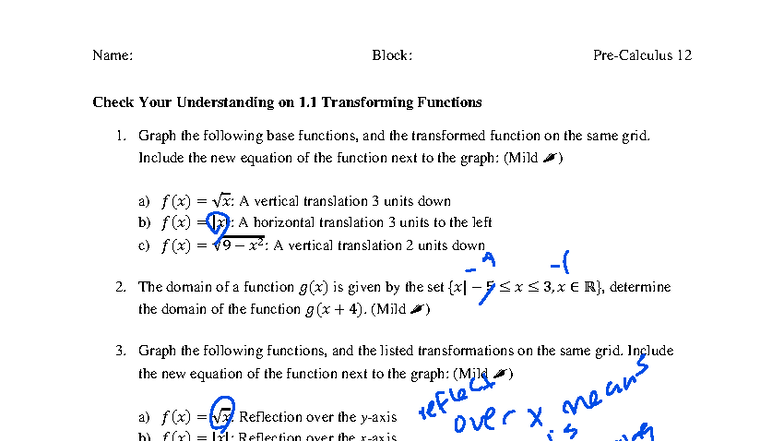 Math 12: Understanding Transformations of Functions - Studocu