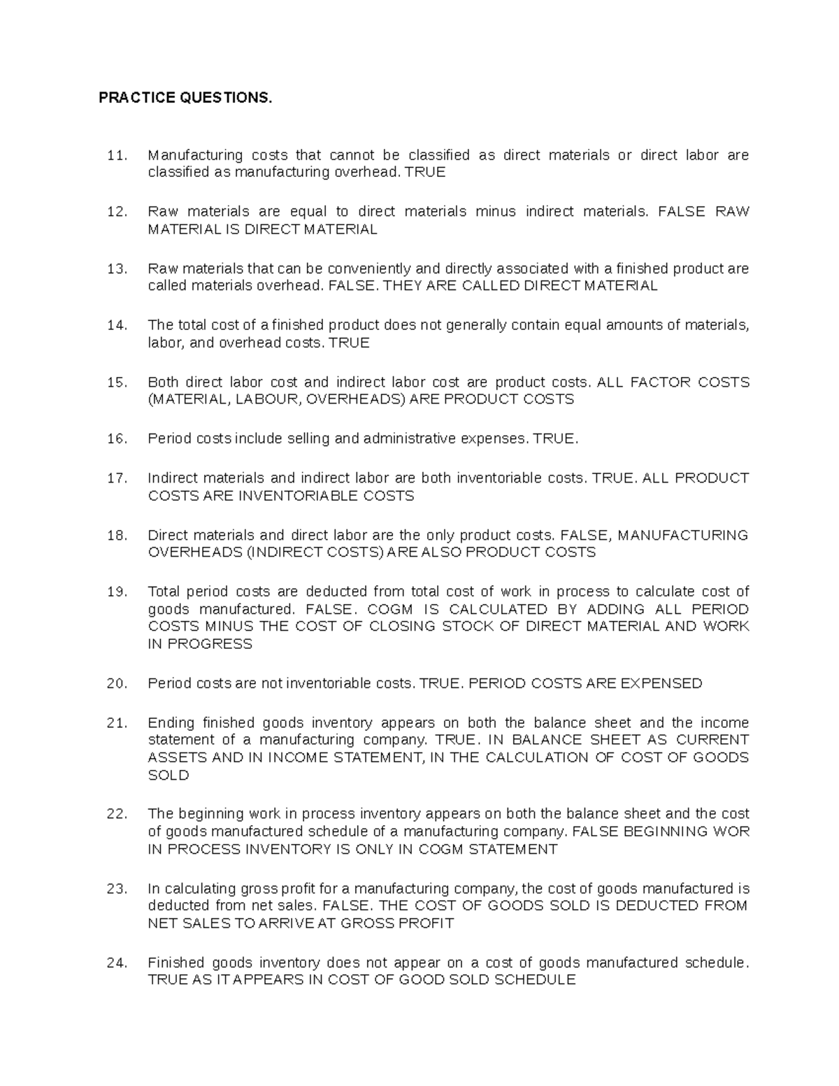 COGM & COGS Costs Practice Questions - Managerial Accounting Test Bank ...