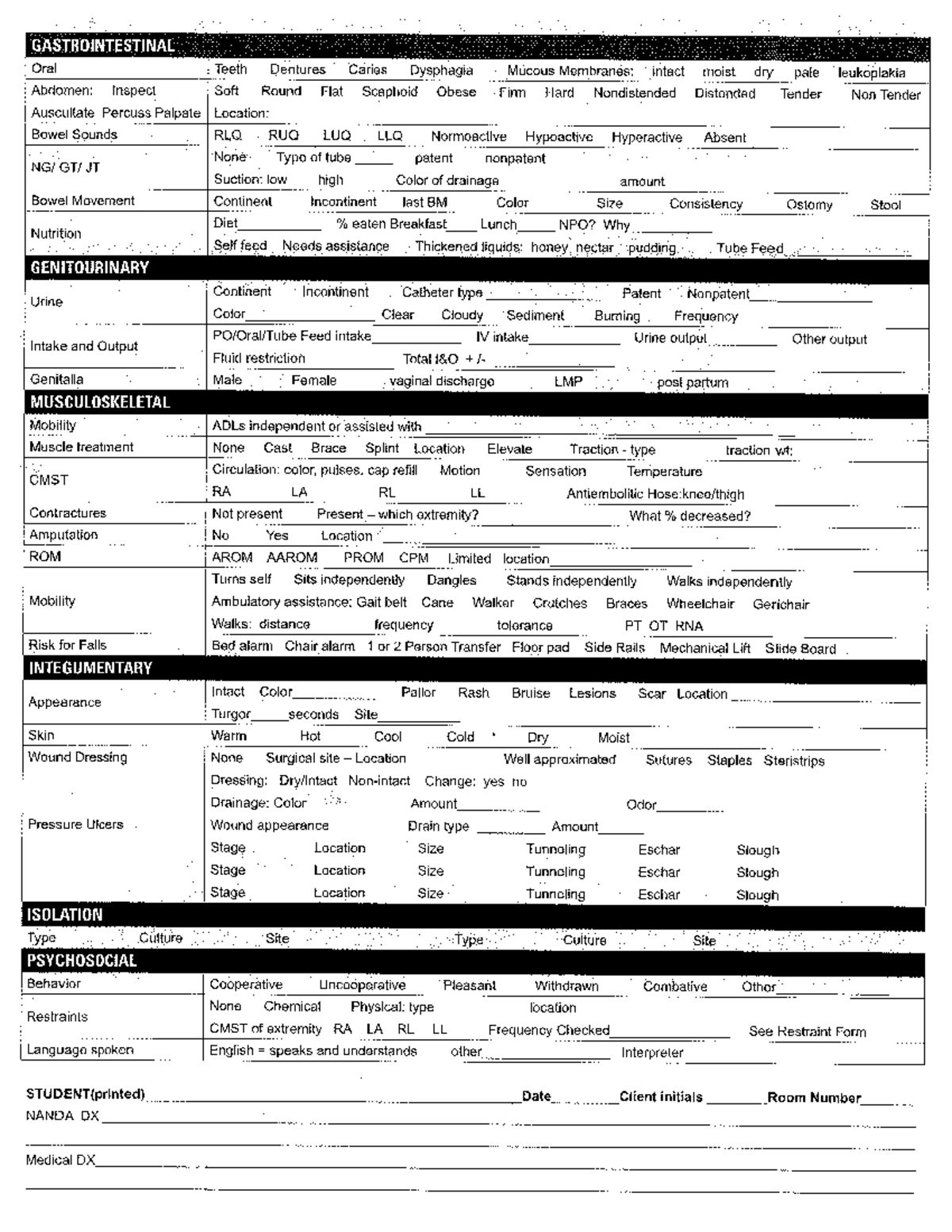 Physical Assessment Form Guidelines and Best Practices - Studocu